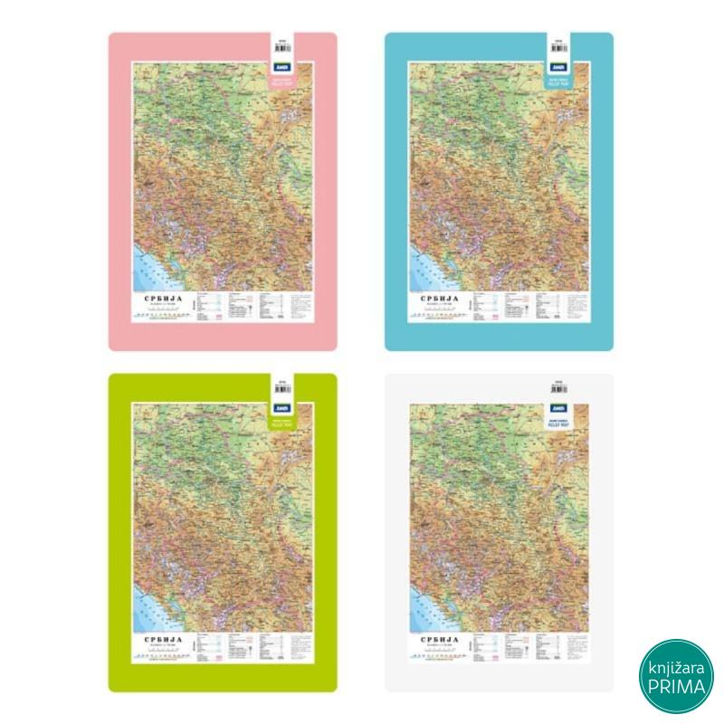 Reljefna mapa Srbije A3 | Knjižara Prima